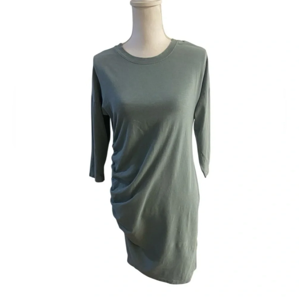 Sundry | Dresses | Sundry Moss Green 4 Sleeve Mini Dress Ruched Side ...